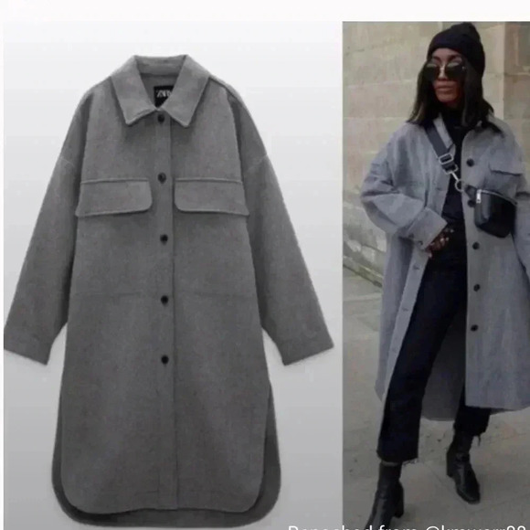 Zara | Jackets & Coats | Nwt Zara Wool Blend Long Oversized Shacket ...
